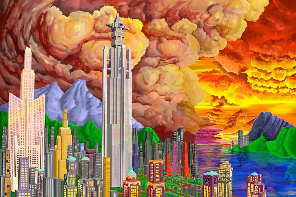 Sad but strong one, cityscape at sunset - Finished Artworks - Krita Artists
