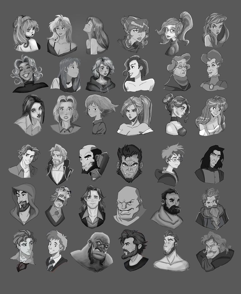 Grayscale Face Studies - sketchbook - Krita Artists