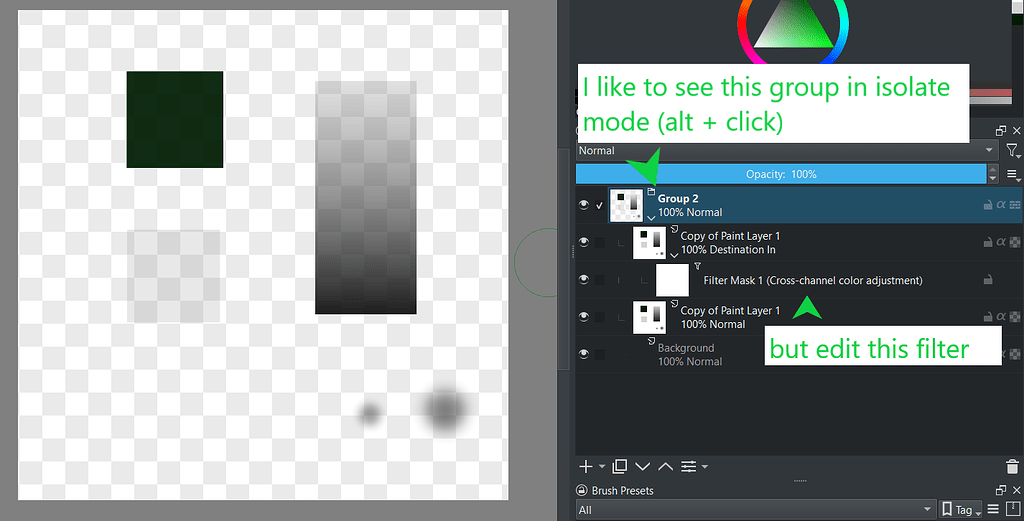 Isolate mode - seeing one layer but editing filter of another layer ...