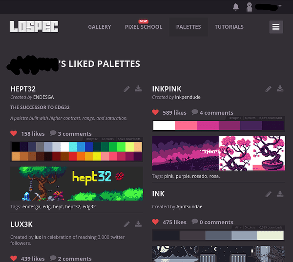 Import user-favorited pixel art palletes from Lospec? - Feature ...