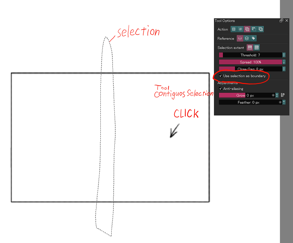 Check "Use selection as boundary" - General Questions - Krita Artists