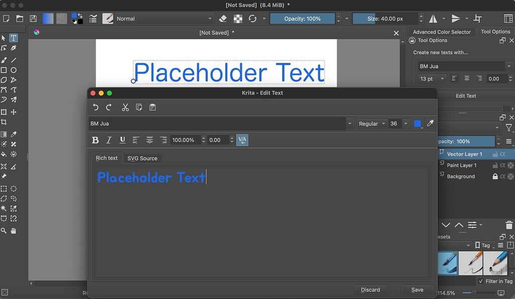 Issue with editing and display of some text fonts Krita 5.2 (macOS ...