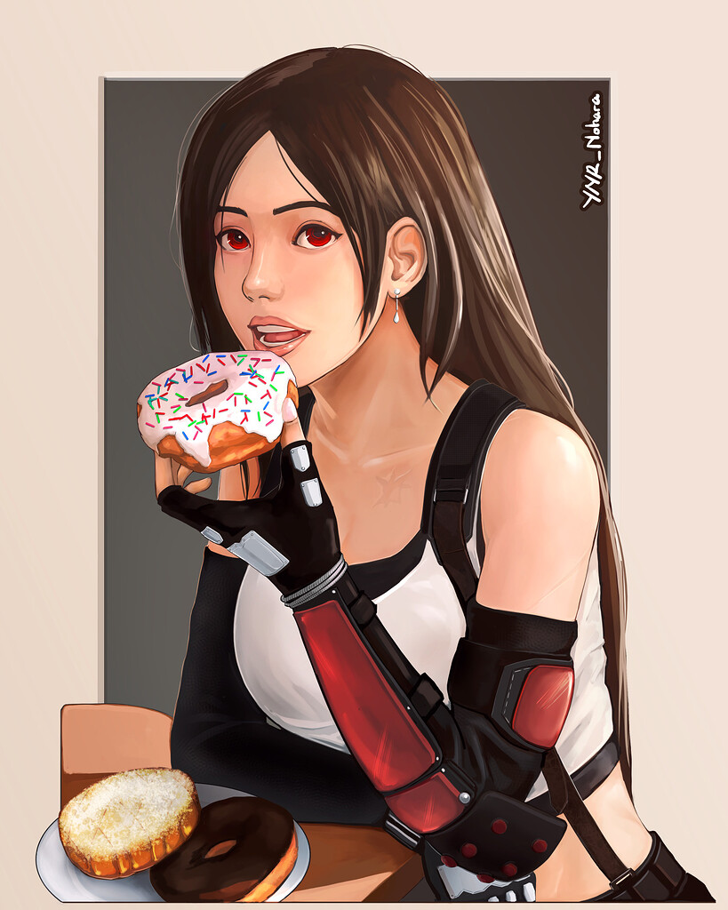 Tifa Eating Donut, Practice_2023_010 - Finished Artworks - Krita Artists