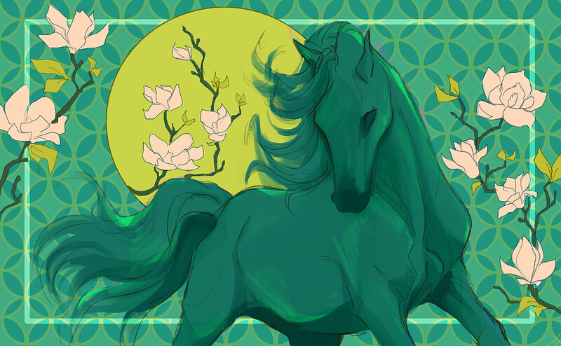 Magnolia Horse (May 2026 Art Challenge) - Finished Artworks - Krita Artists