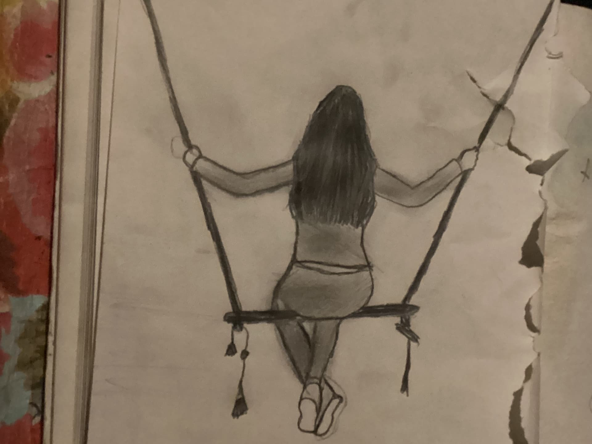 how to draw a girl on a swing easy