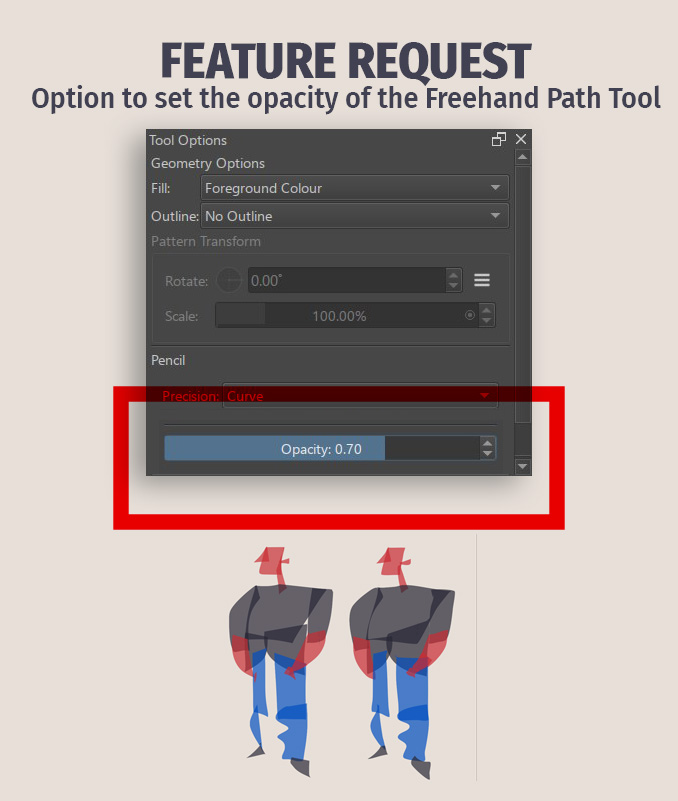 Option to set the opacity of the Freehand Path tool - Feature Requests ...