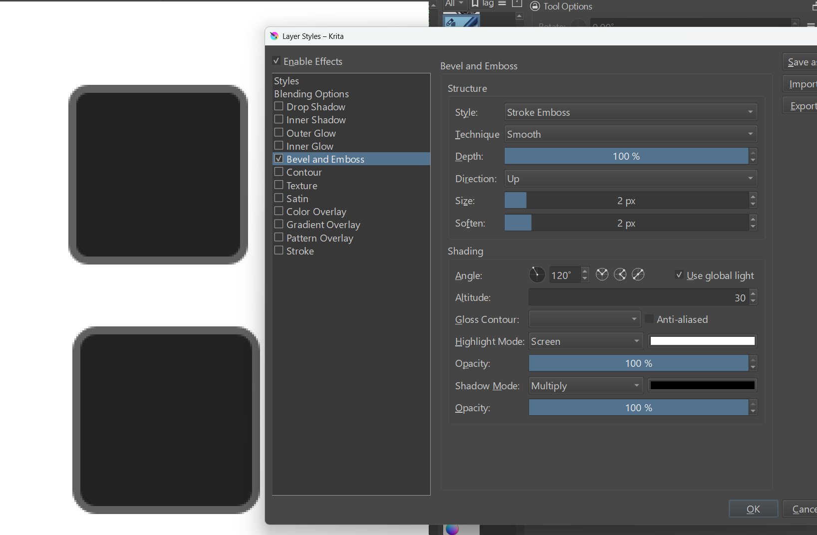 How to create a classic beveled UI button border in Krita (vector or ...