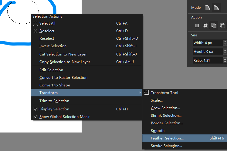 Adding feather and glow option for selection tool in right click menu ...