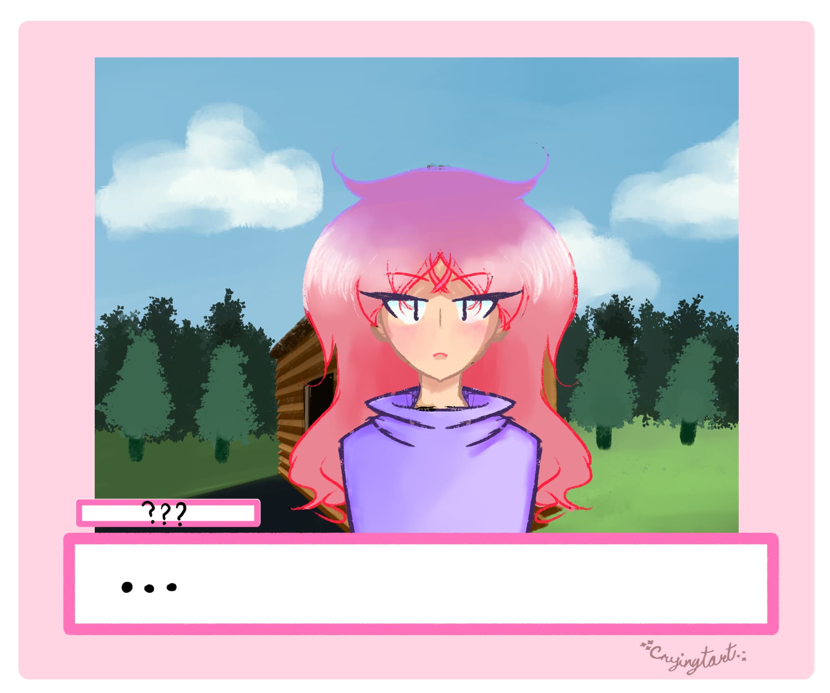 Fake dating game screen shot + finished log cabin behind it - Finished ...