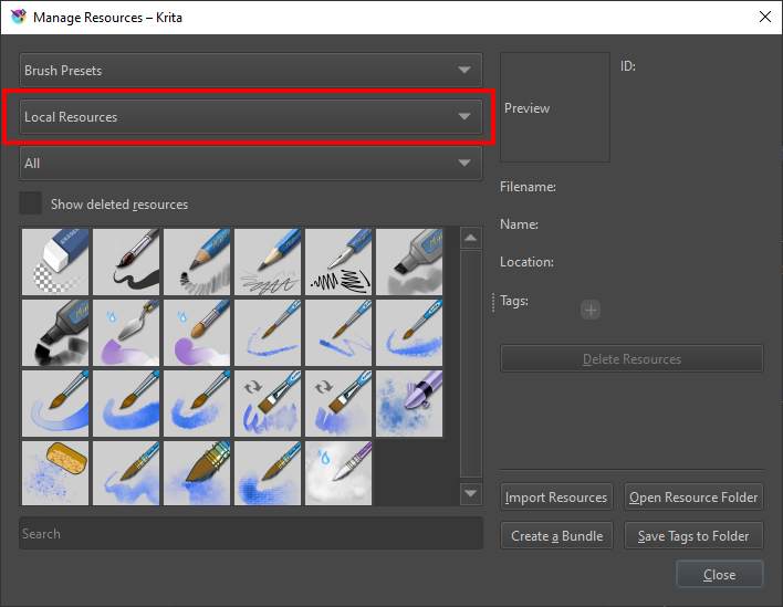 Option To Select All Bundles In The Resource Manager Feature Requests Krita Artists 