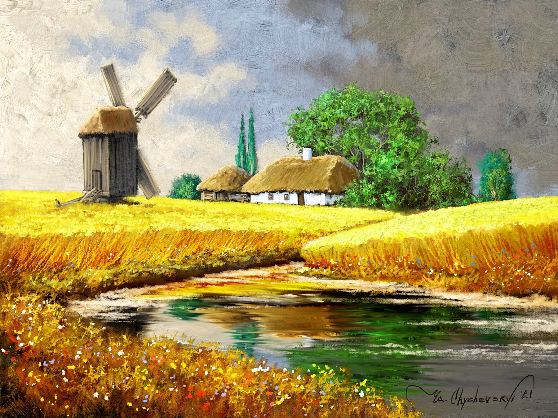 Field. Old village. Made in Krita - Finished Artworks - Krita Artists
