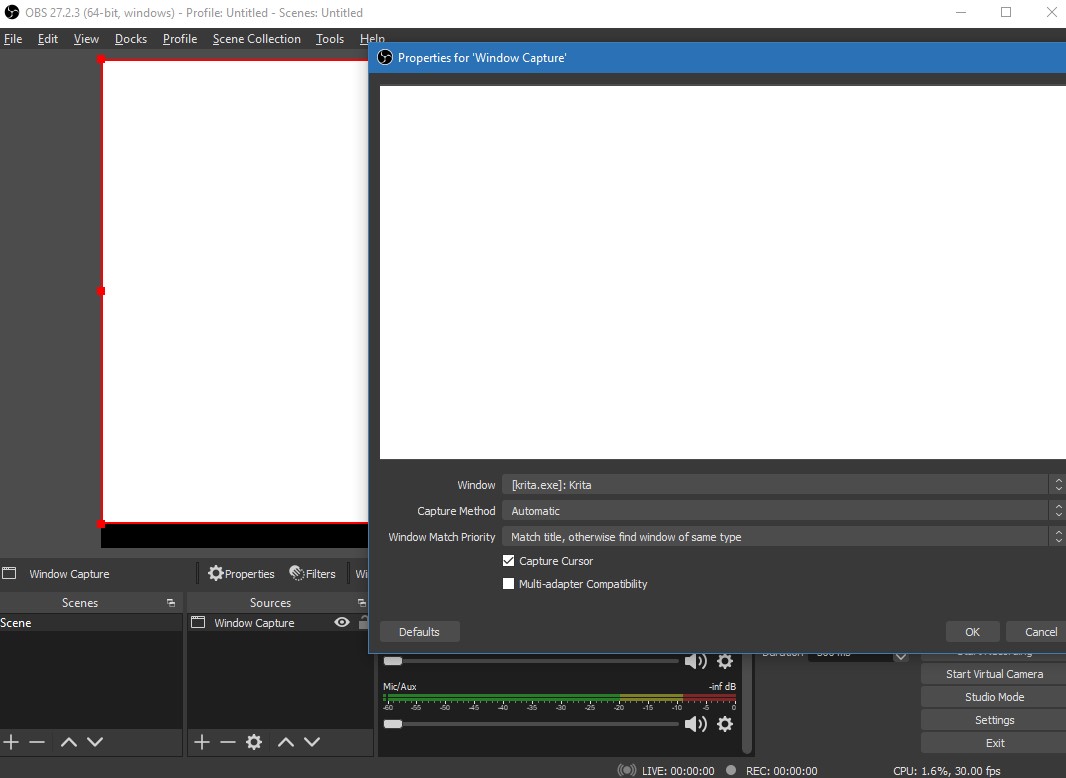 Want to record, OBS show only white - General Questions - Krita Artists