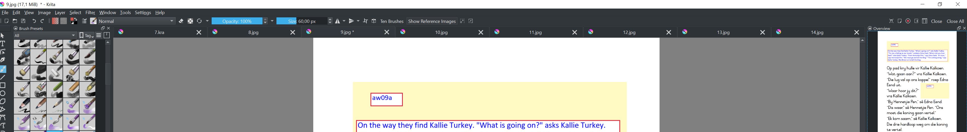 Active tab vs inactive document tabs with multiple open Krita files - distinguishing visibility ...