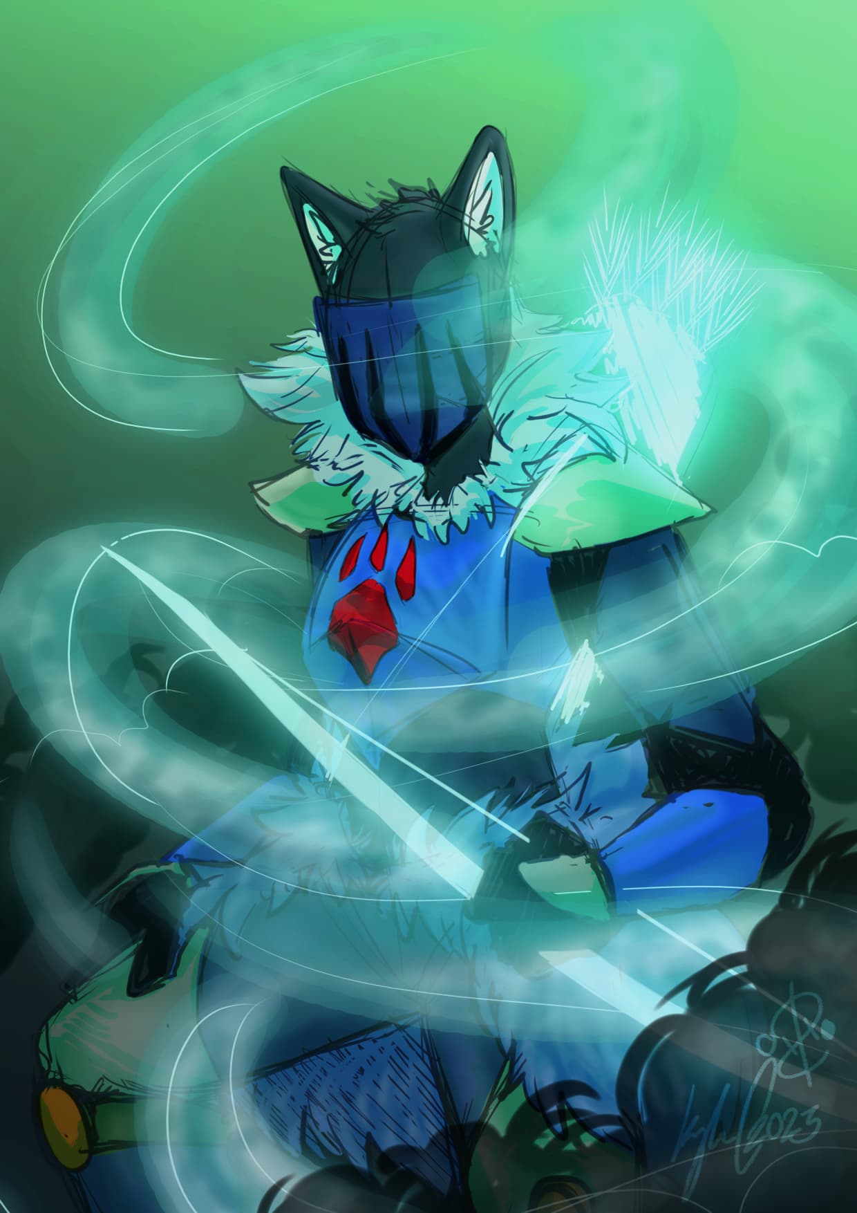 My oc (Hunter Cat) water Knight Form - Finished Artworks - Krita Artists