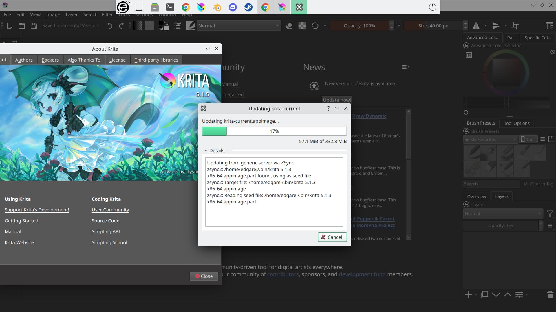 Krita 5.15 appimage's update button acting funny - Basics & Interface ...