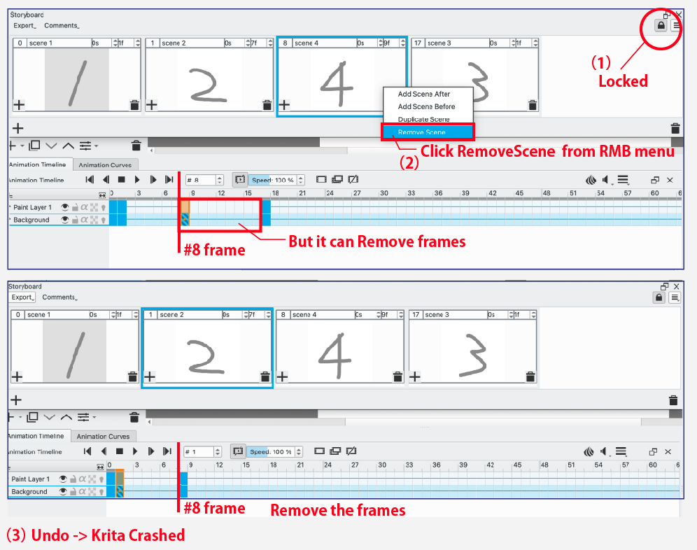 [Krita Crash] Undo caused crash when removed a scene after with locked ...