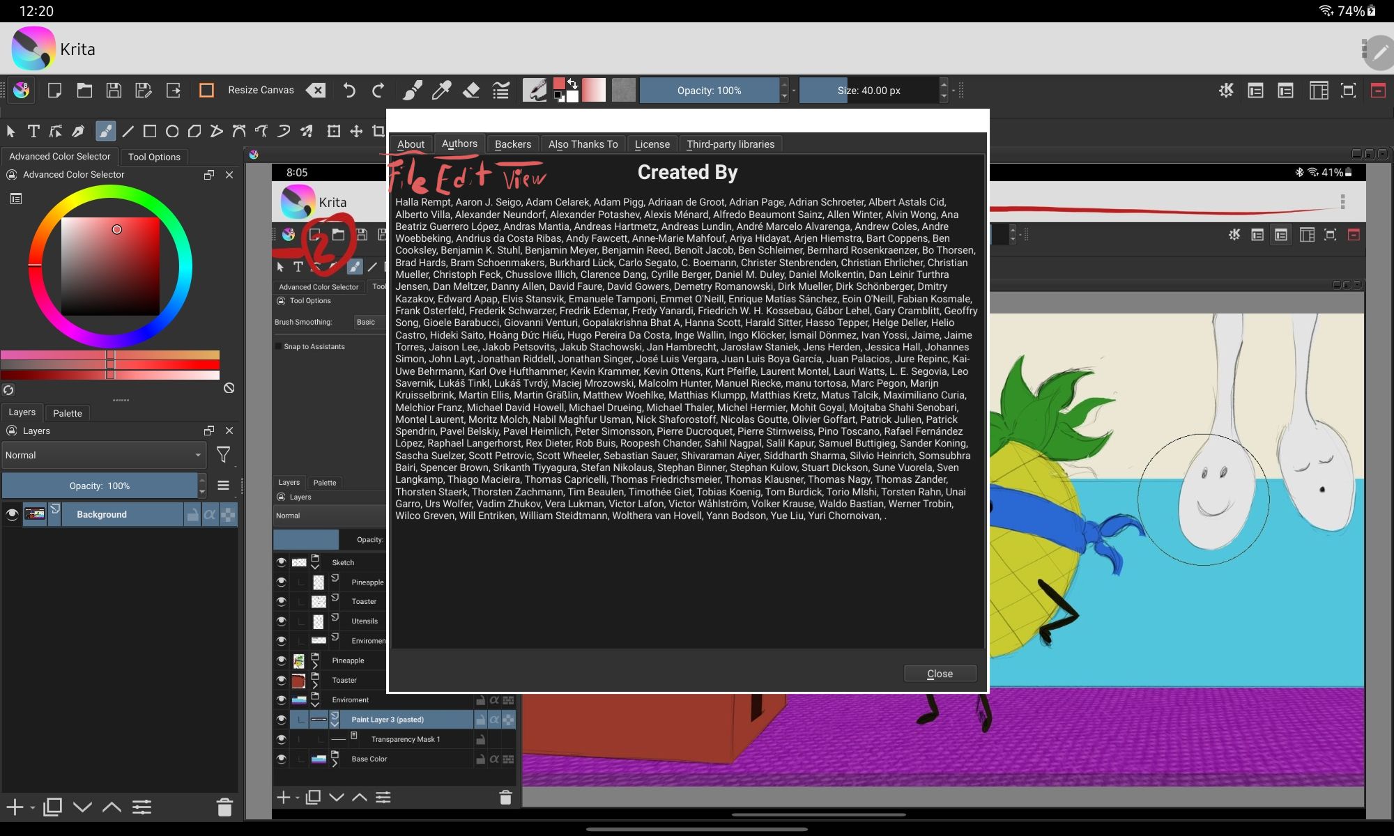 Krita for Android. Change the Menu bar for a Dropdown menu button in ...