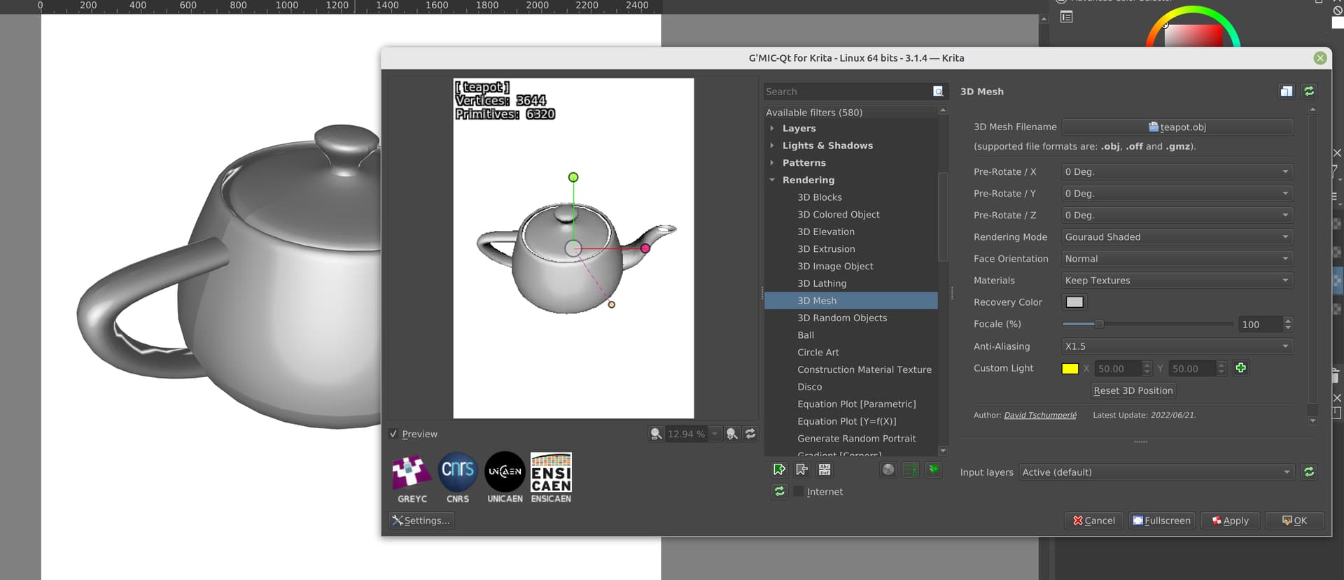 3D object rendered inside Krita using GMIC - Artists Feedback & Testing ...