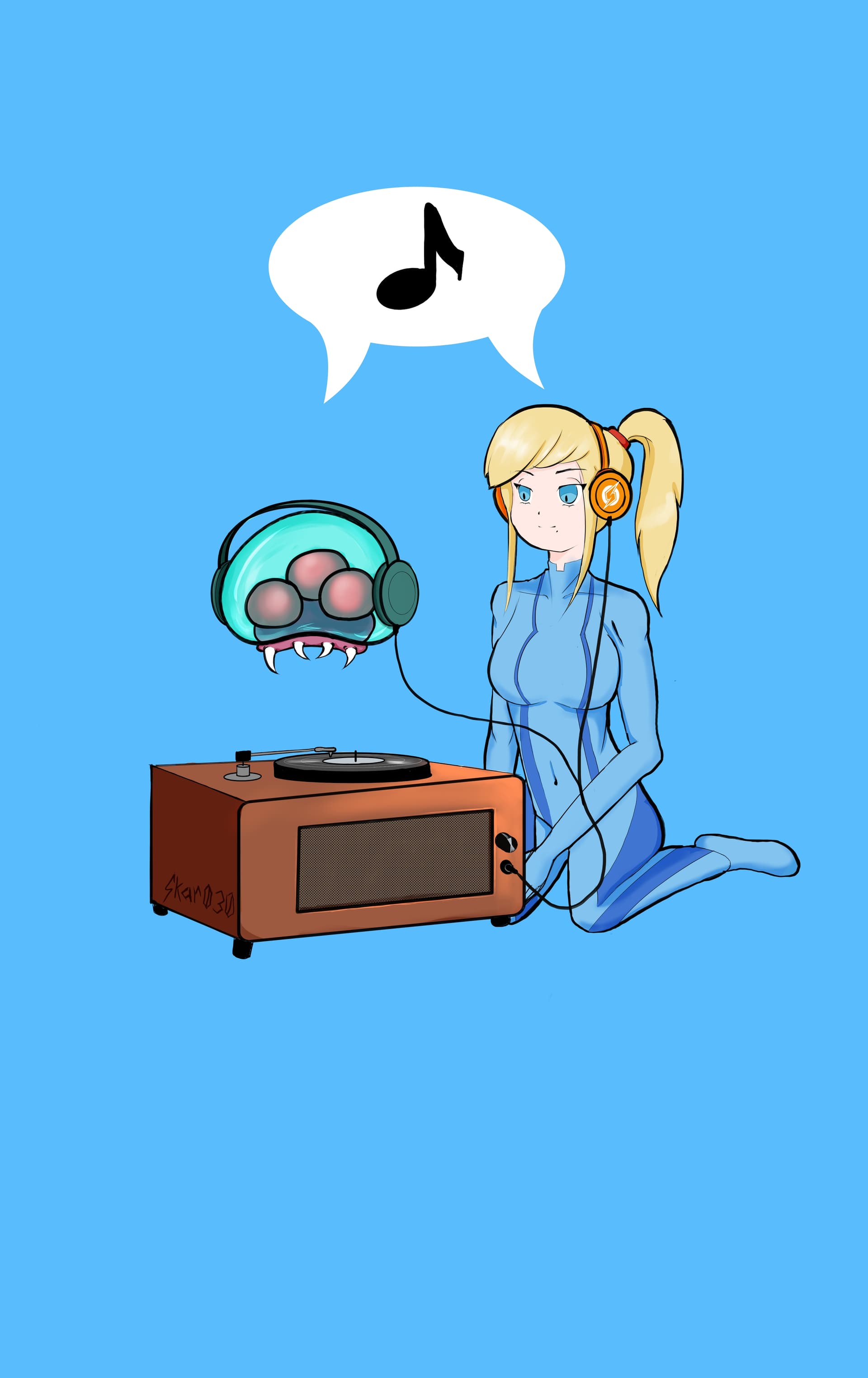 Samus and Baby metroid listening music [Re-draw] - Finished Artworks ...