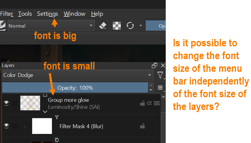Changing UI font size of menu bar / layer text independently? - Basics & Interface - Krita Artists