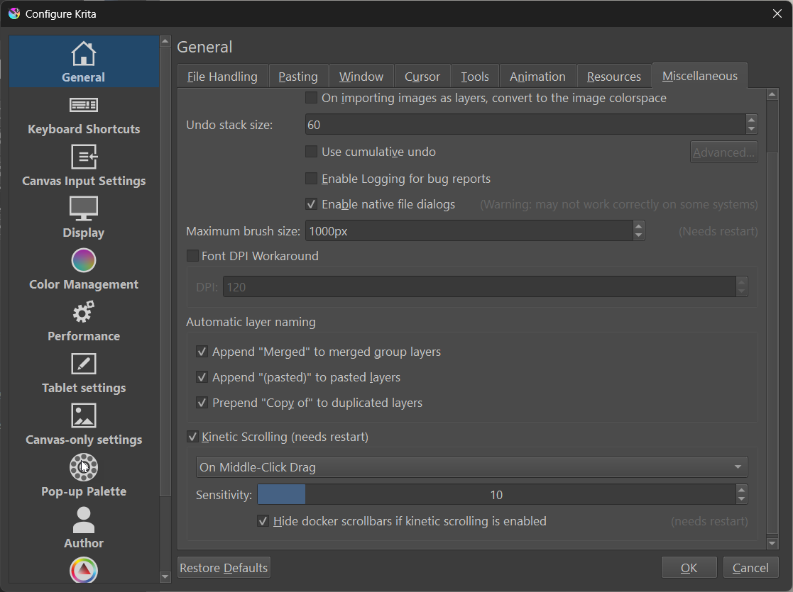 Krita 5.3 (git 34f6765) - UI "On Canvas Brush Editor docker" does not ...